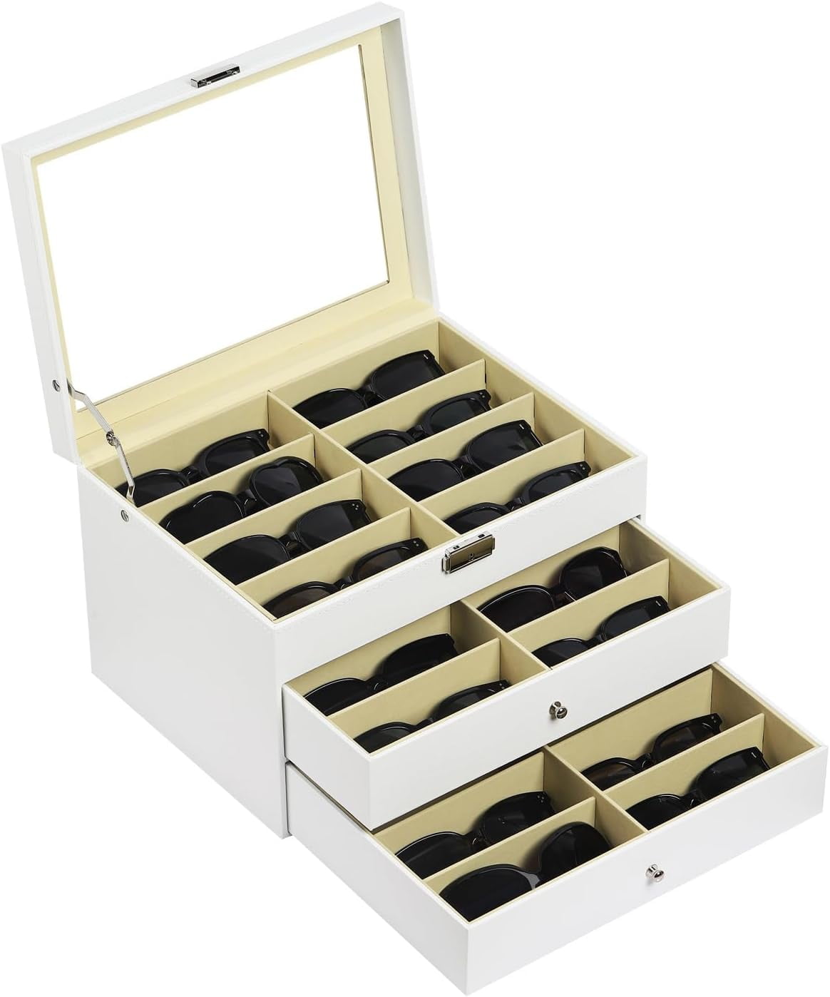 Leather 24 Piece Eyeglasses Storage and Sunglass Glasses Display Drawer ...