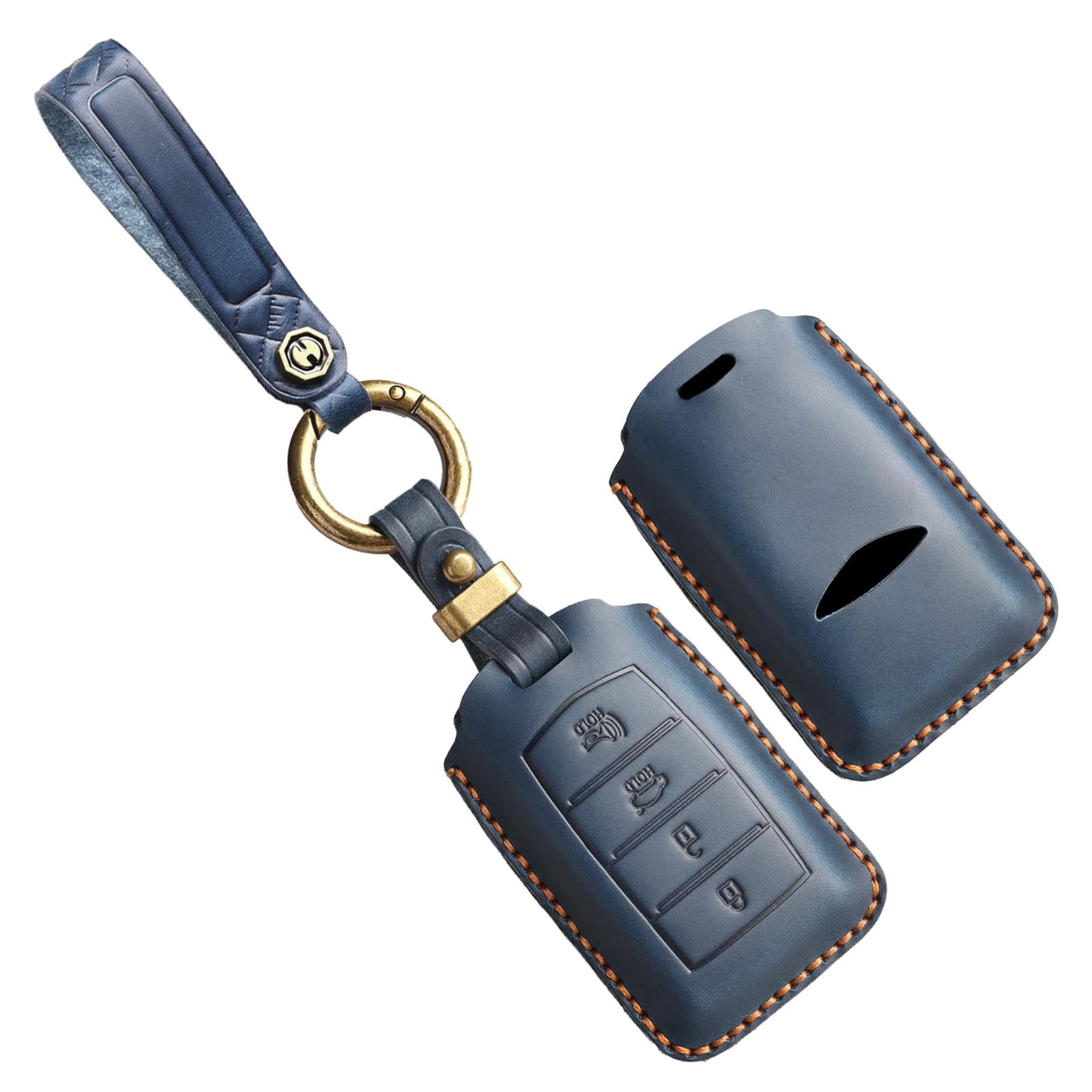 Leather 4 Button Key Fob Cover Fit for Genesis G70 G80 G90 Keyless Full ...