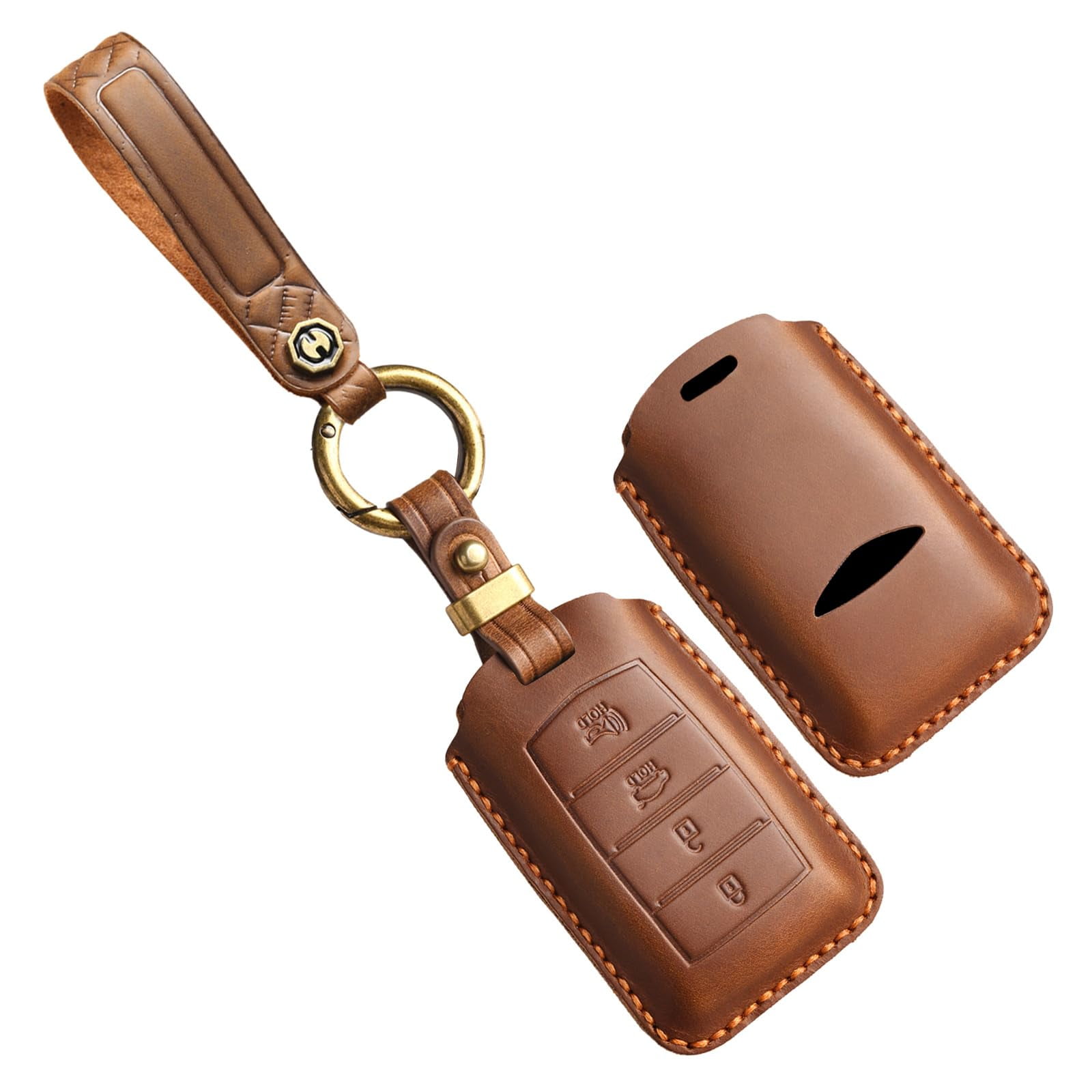 Leather 4 Button Key Fob Cover Fit for Genesis G70 G80 G90 Keyless Full ...