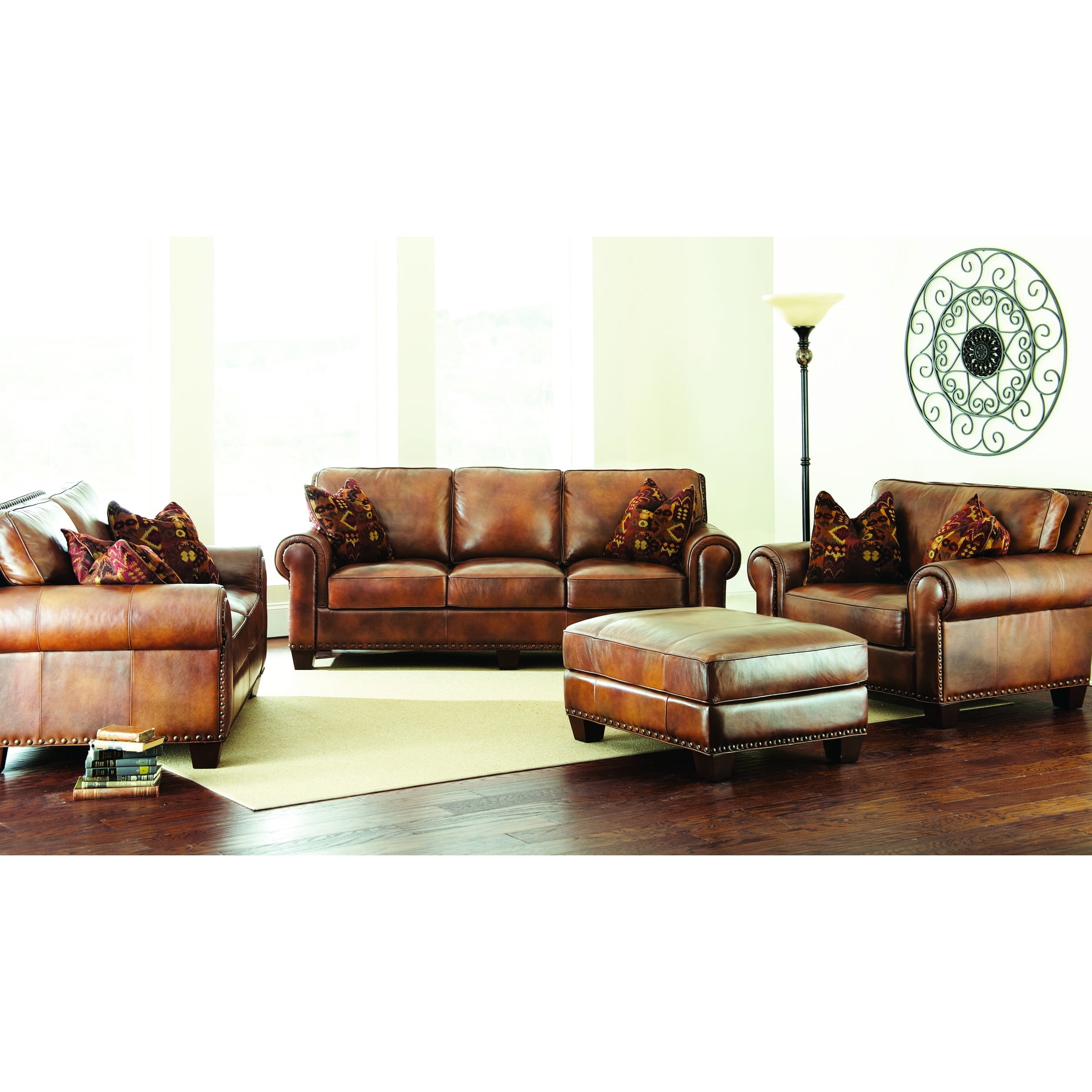 Leather - 4 Piece Dark Brown Living Room Collection With Seating, Eight ...