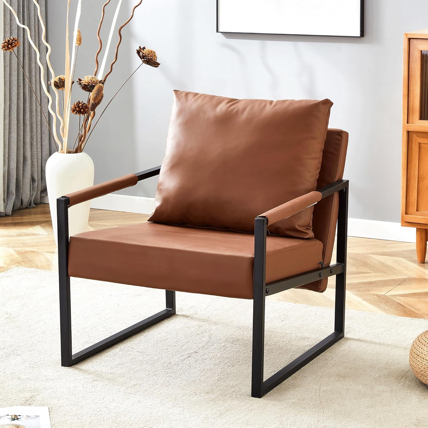 Leather Accent Chair for Living Room, Mid Century Sitting Chair, Modern ...