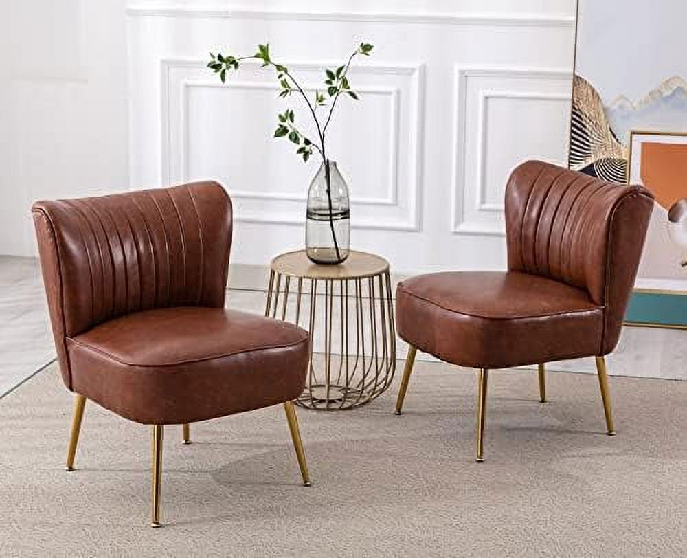 Leather Accent Chairs Set of 2 Modern Armless Upholstered Waterproof ...
