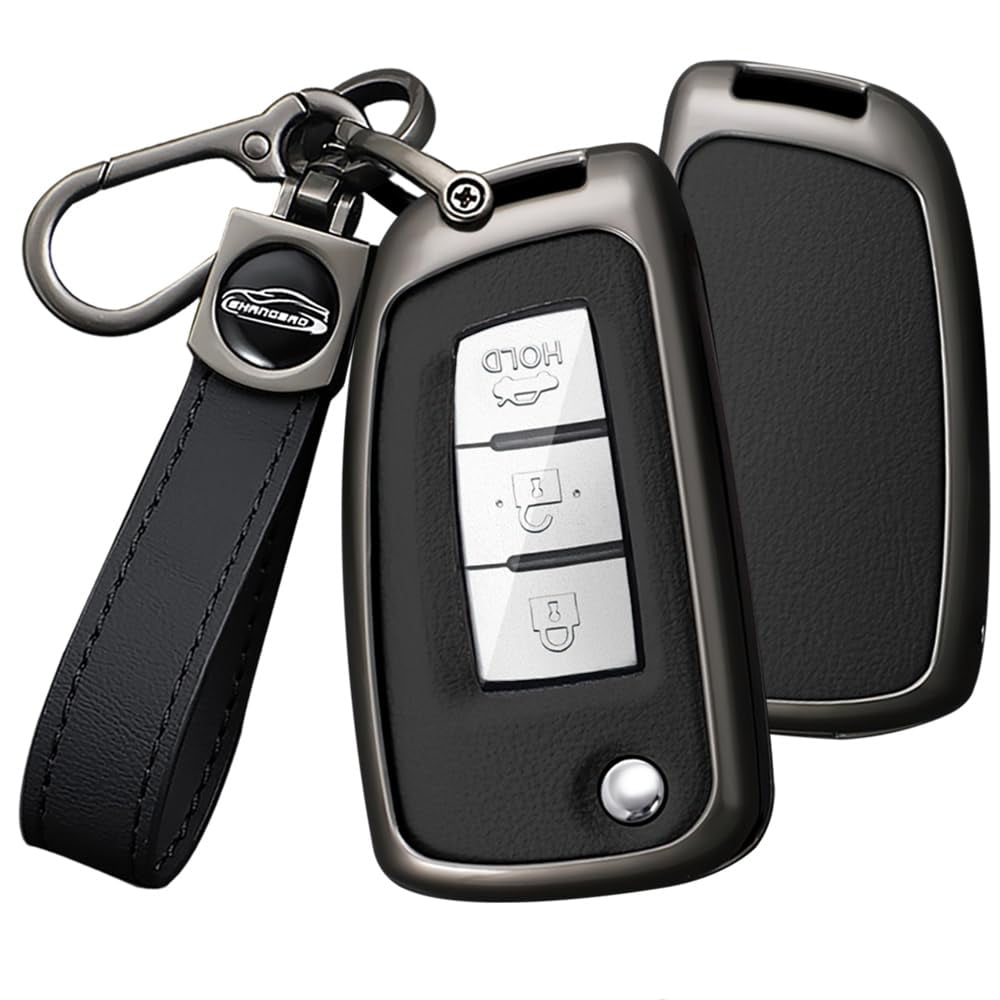 Leather & Alloy Key Fob Cover for Nissan Rogue Rogue Select Rogue Sport ...