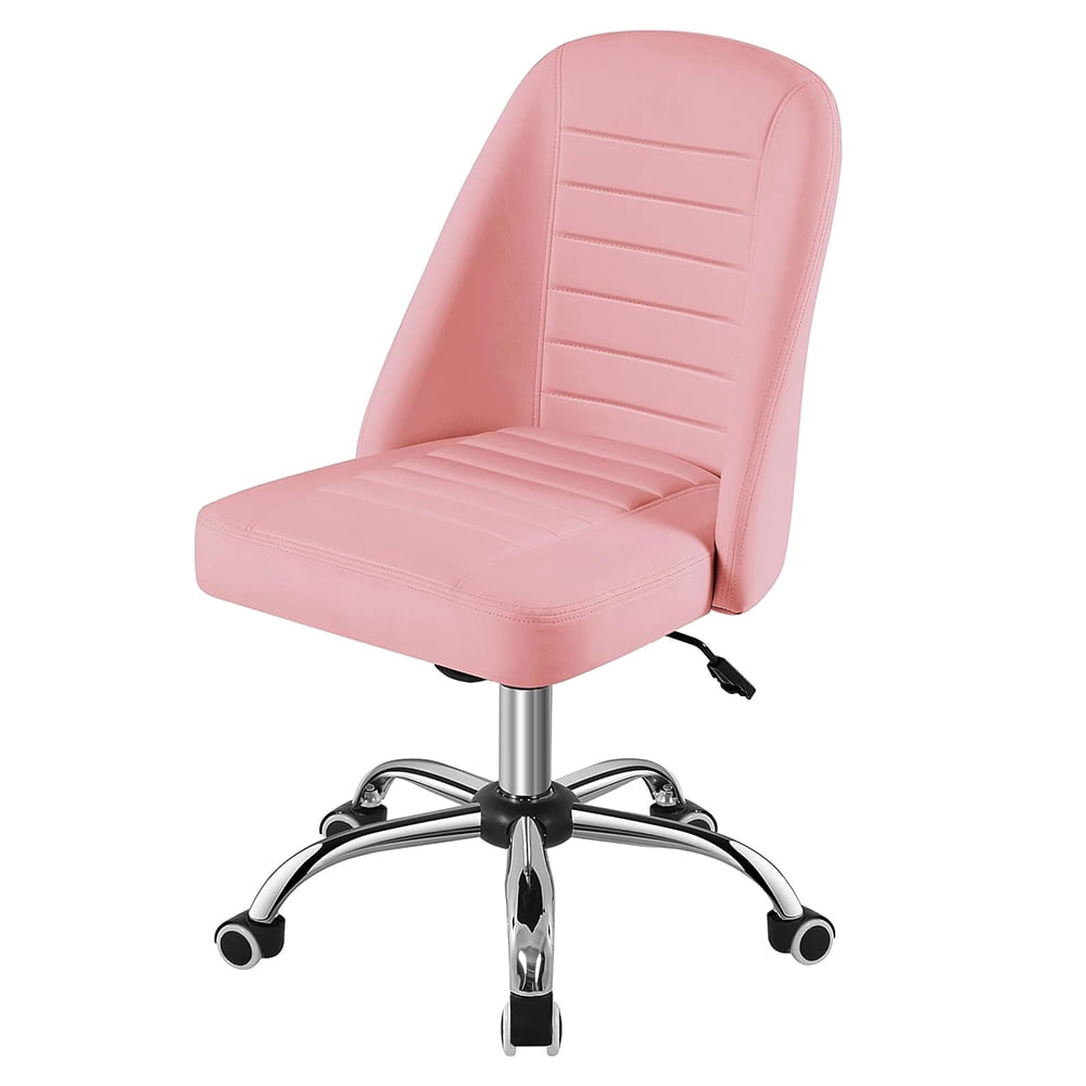 Leather Armless Office Chair, Modern Mid Back Desk Chair, Computer Task ...
