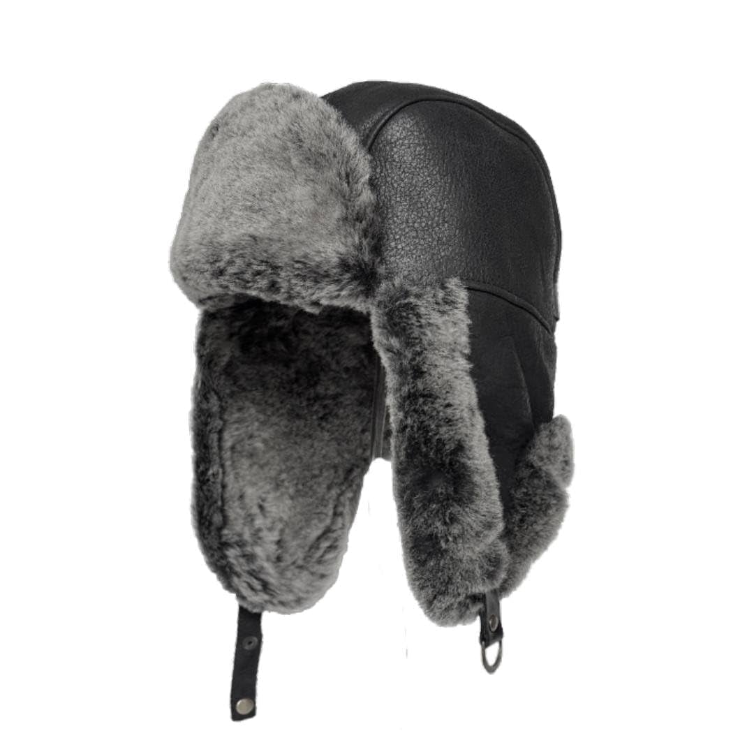 Leather Aviator Ushanka Trapper Shearling Sheepskin Fur Ear Flap ...