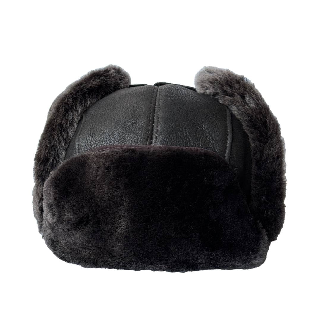 Leather Aviator Russian Ushanka Trapper Shearling Sheepskin Fur Ear Flap Waterproof Winter Hat ...