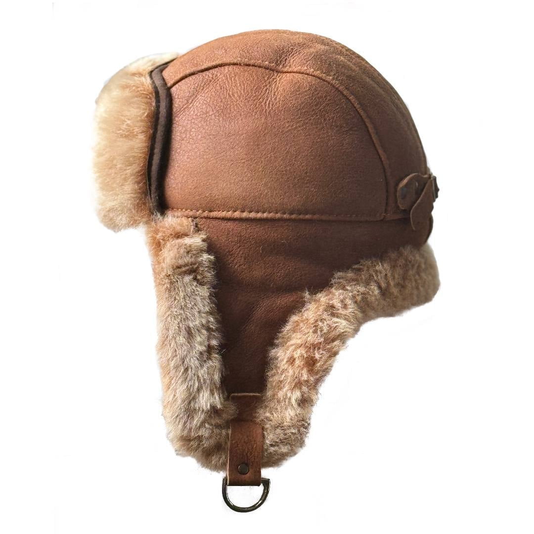 Leather Aviator Russian Ushanka Trapper Shearling Sheepskin Fur Ear ...