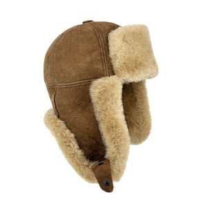 Leather Aviator Russian Ushanka Trapper Shearling Sheepskin Fur Ear ...