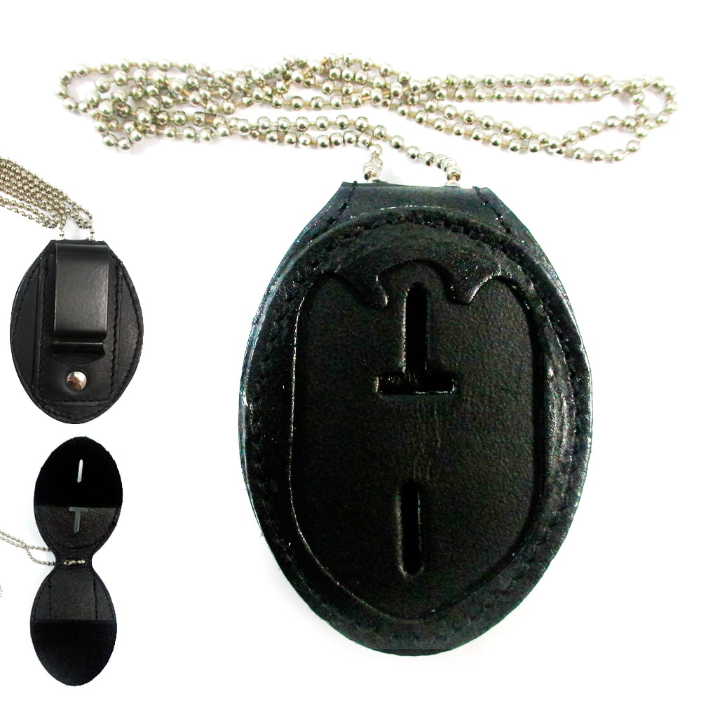 Leather Badge Neck Chain Belt Clip Holder Police Detective Law ...