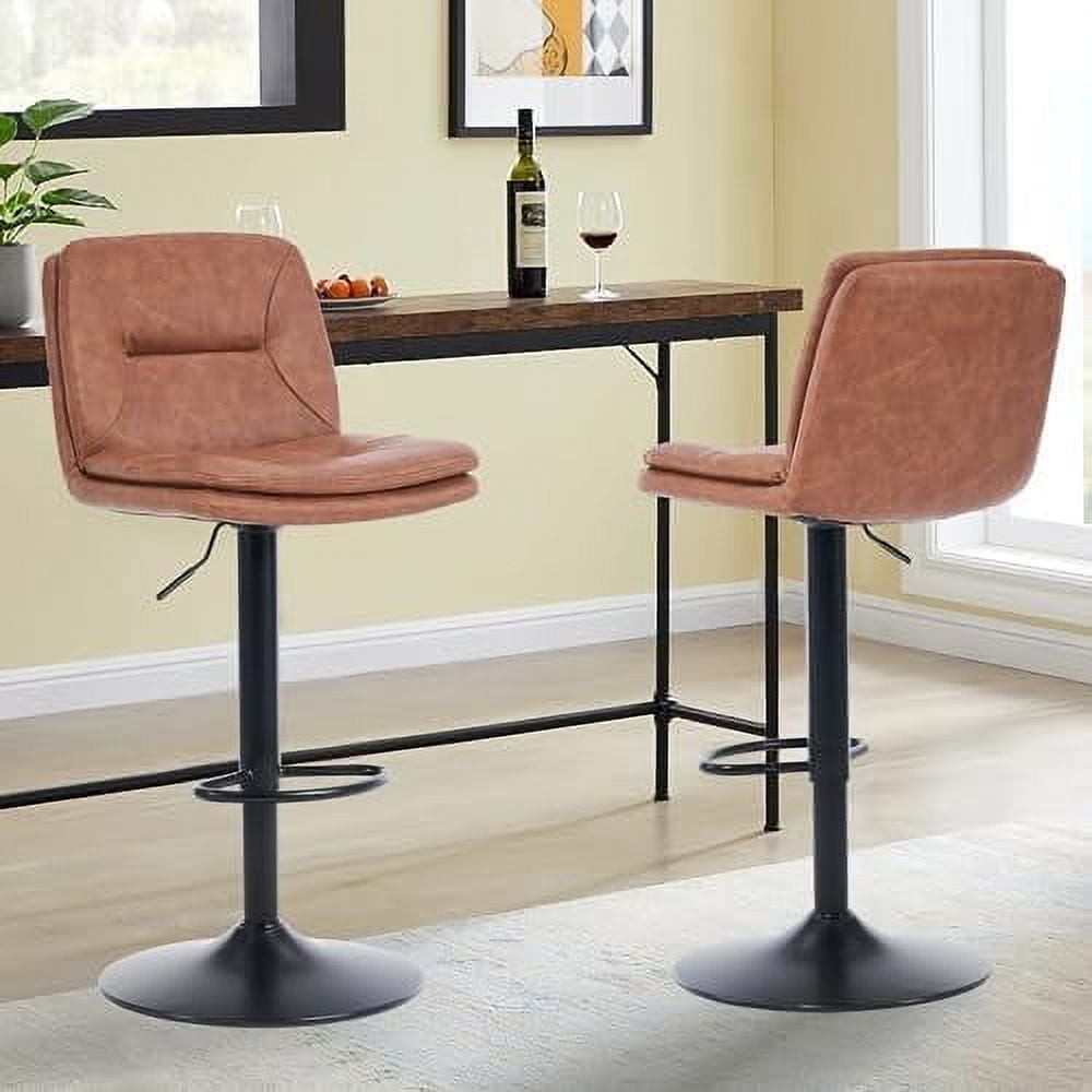 Leather Bar Stools Set of 2, Double-Layer Upholstered Small Bar Stools ...