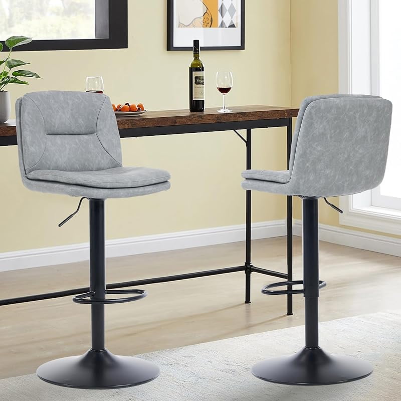Leather Bar Stools Set of 2, Double-Layer Upholstered Small Bar Stools ...