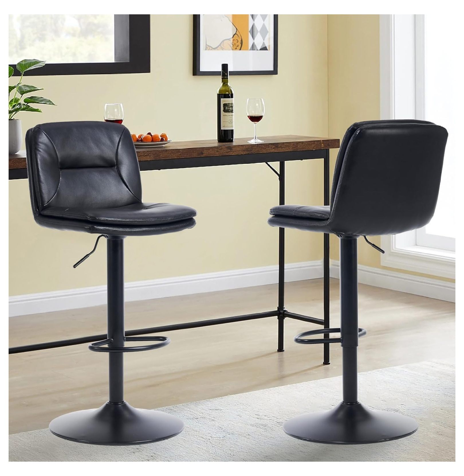 Leather Bar Stools Set of 2, Double-Layer Upholstered Small Bar Stools ...