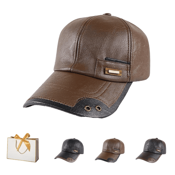 Leather Baseball Cap, 2026 New 2026 Men's Genuine Leather Shell Fleece ...