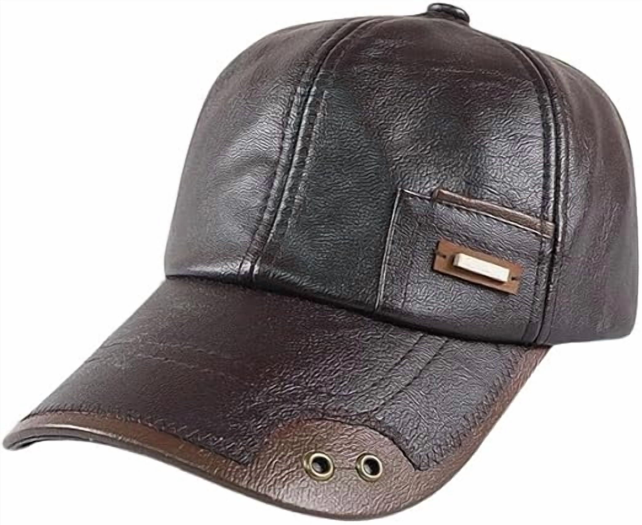 Leather Baseball Cap for Men, Winter Hat with Fleece Lining, Adjustable ...