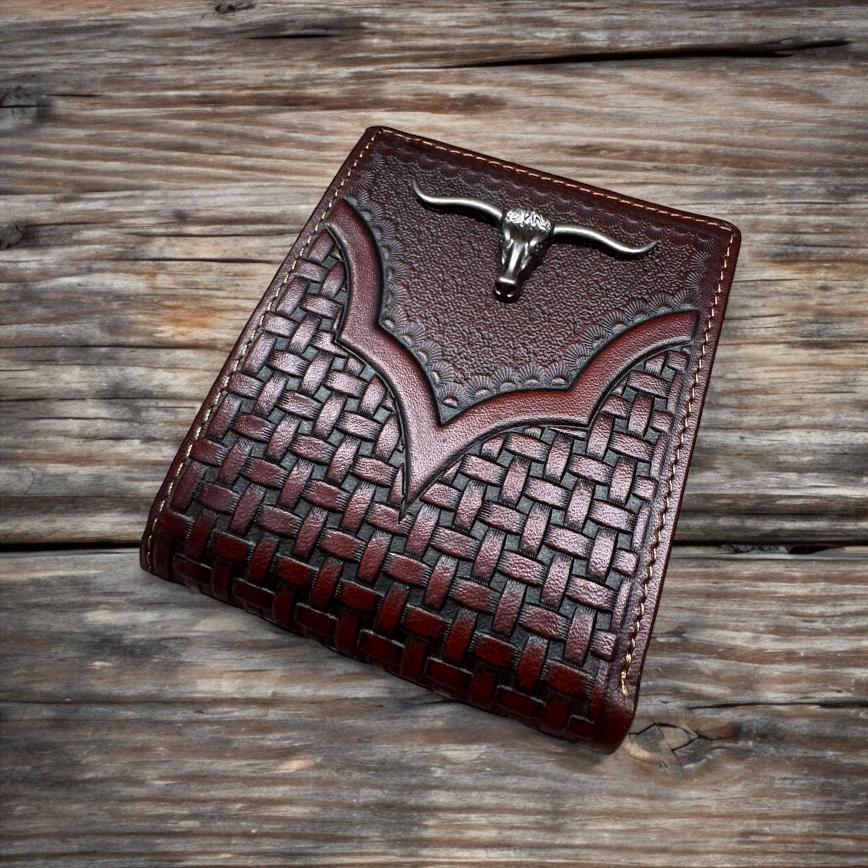 Leather Basket Weave Longhorn Concho Wallet - Walmart.com