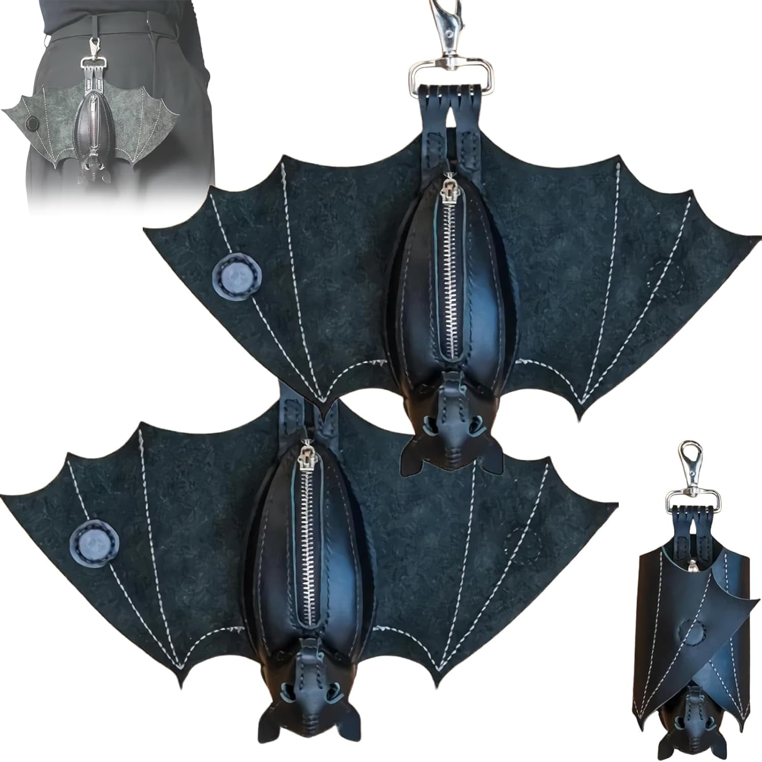 Leather Bat Coin Purse - 4 Inch Folded Size 14 Inch Wingspan Gothic ...