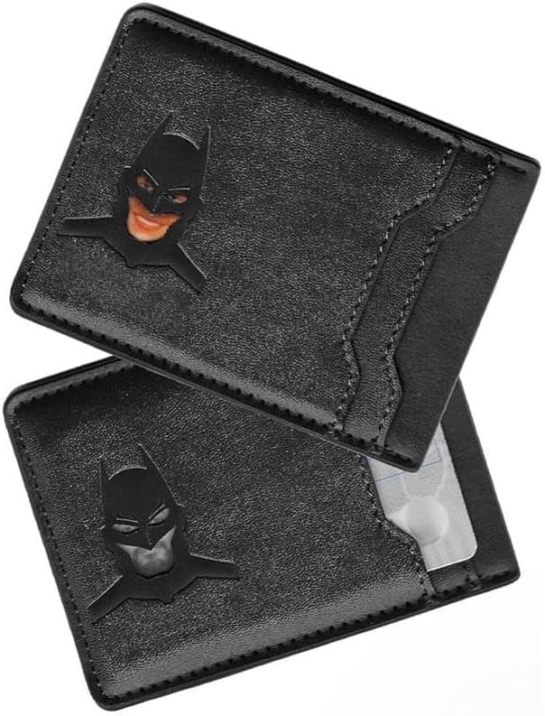 Leather Bat ID Wallet for Men and Women - Superhero Face Eyes Cutout ...