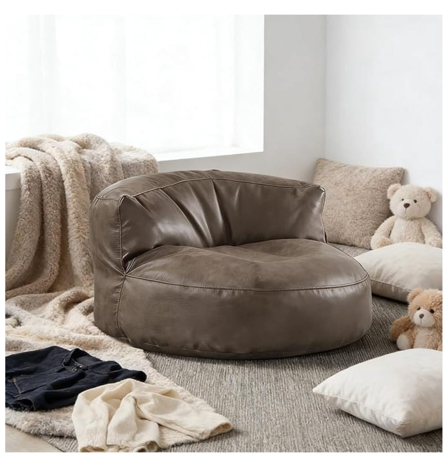 Leather Bean Bag Cover（No Filler Bean Bag Chairs for Adults Couch ...
