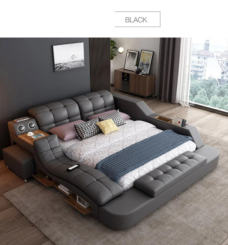 Leather Bed Frame Massage Home Bedroom Furniture Camas Lit Muebles De ...