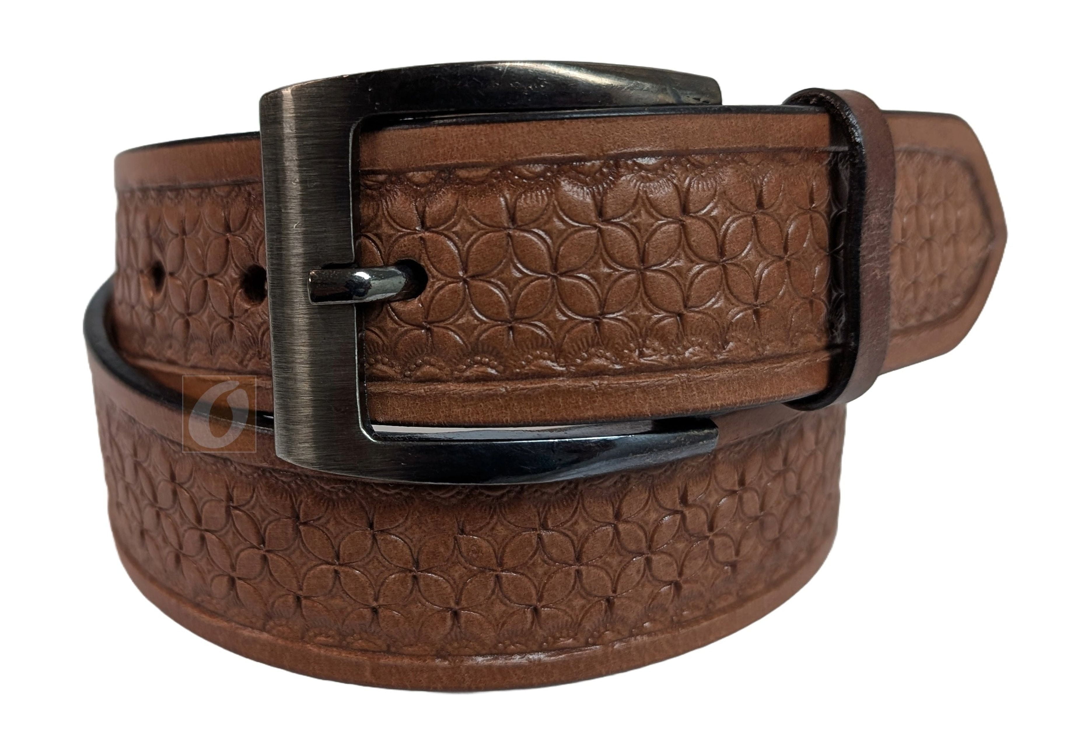 Leather Belt Casual Work Western Wear Cowboy Pinwheel Tooled Tan - 42 ...