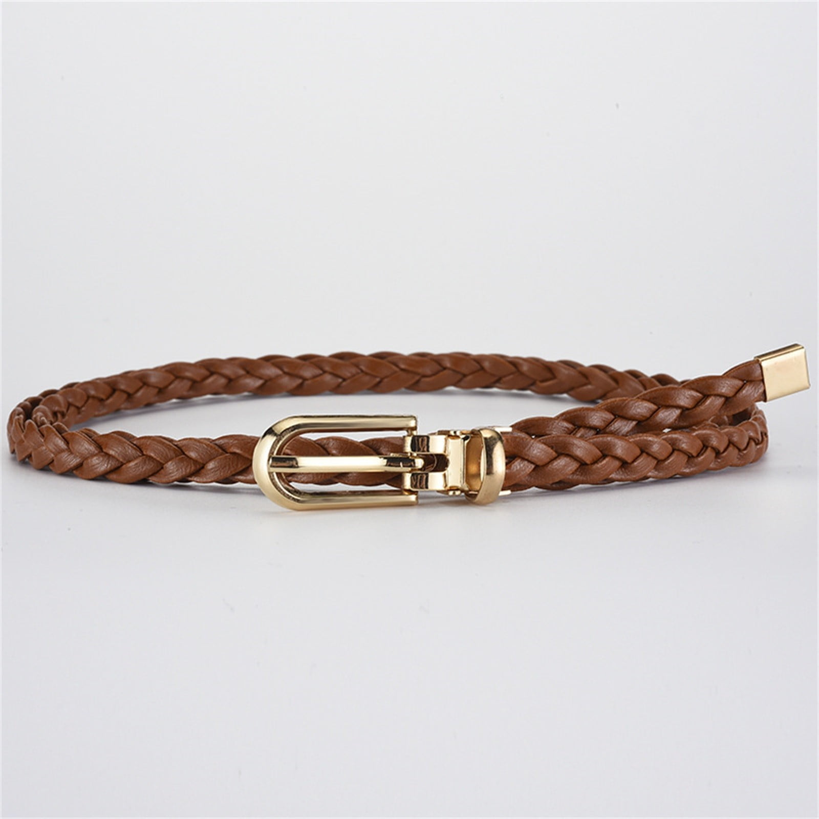 Leather Belts Women Braided Pu Leather Narrow Thin Buckle Strap Waist ...