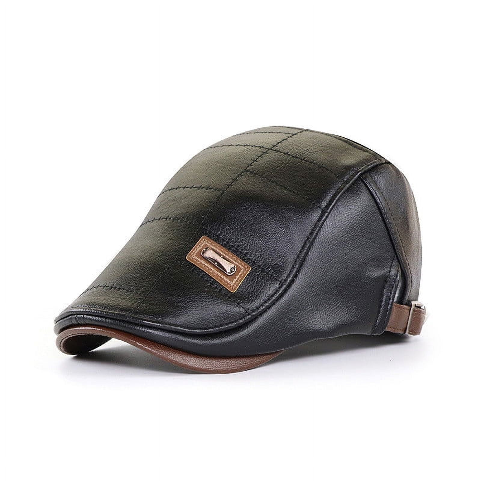 Leather Beret Men's Adjustable Newsboy Hat Beret Hat Driving Hat Cap ...