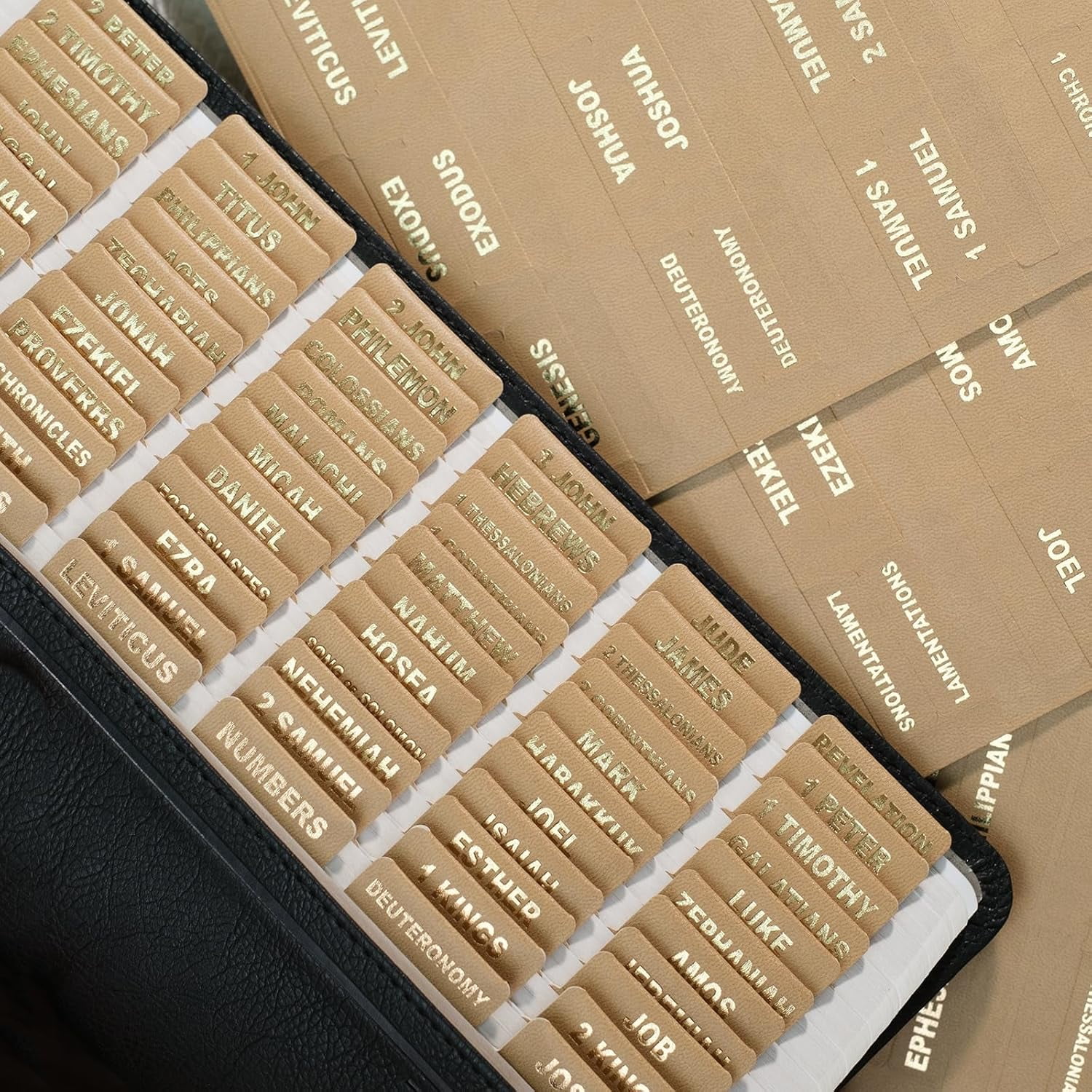 -Leather Bible Tabs, Bible Tabs for Women and Men(Gold Foil Lettering ...