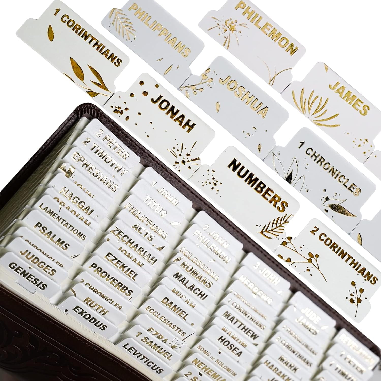 -Leather Bible Tabs, Bible Tabs for Women and Men(Gold Foil Lettering ...