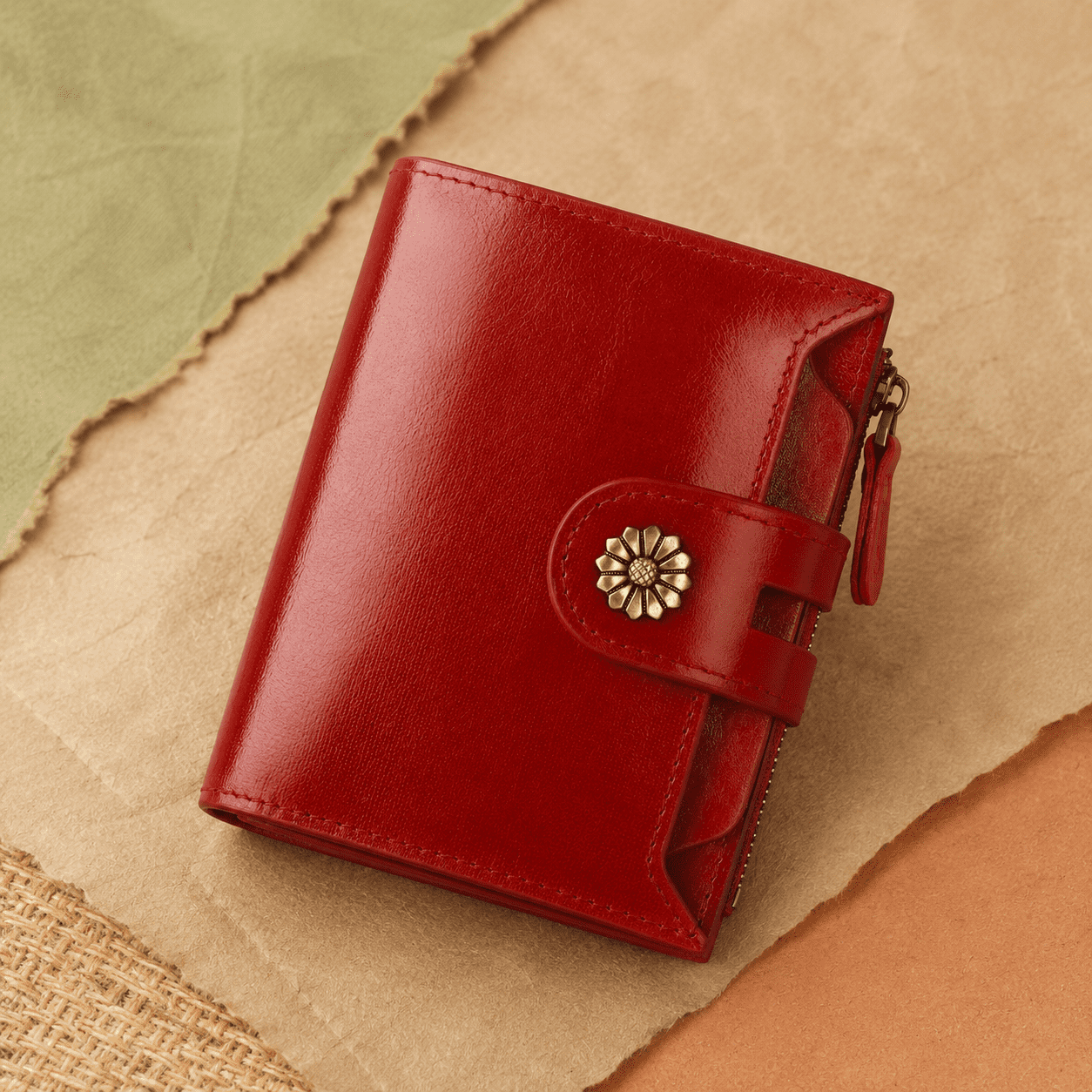 Leather Bifold Wallet b2-winered RFID Blocking Card Holder with ...