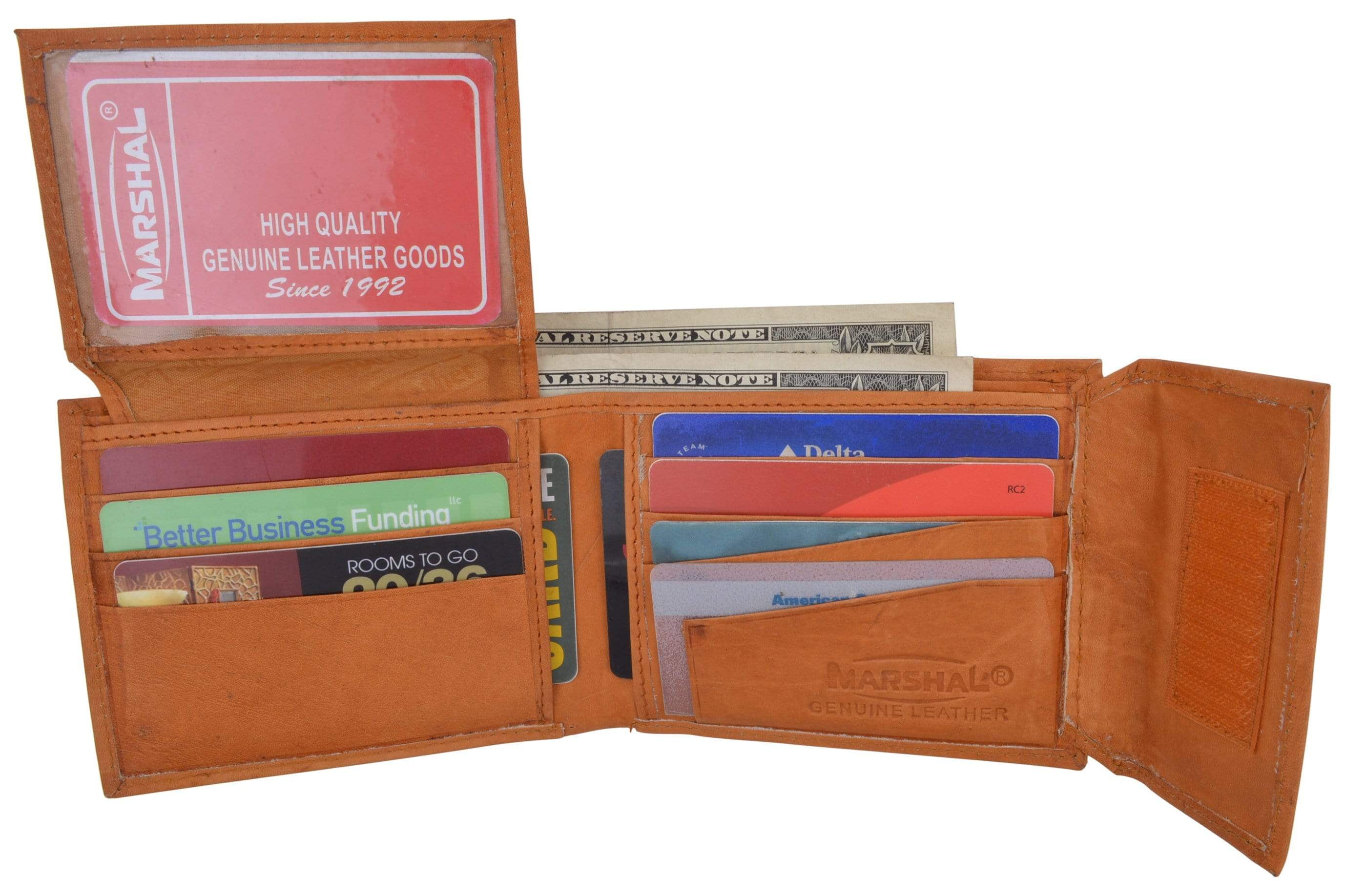 Leather Bifold Wallet with Hook and Loop Closure and Flap up Id Window ...