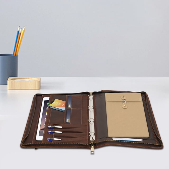 Leather Binder Portfolio Notebook Zippered Folio Business Interview ...