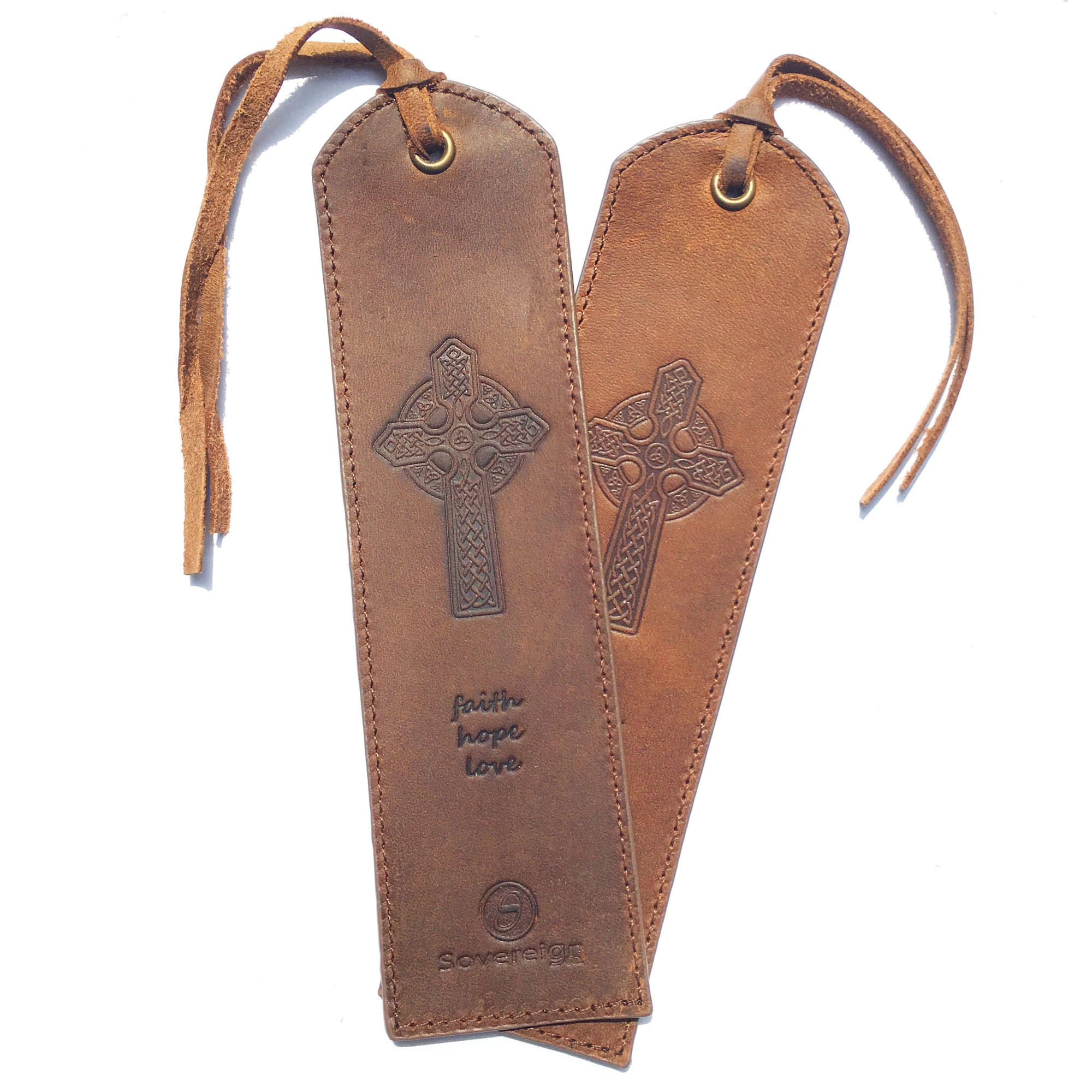 Sovereign-Gear Celtic Cross Leather Bookmarks with Tassels, Brown 2 ...