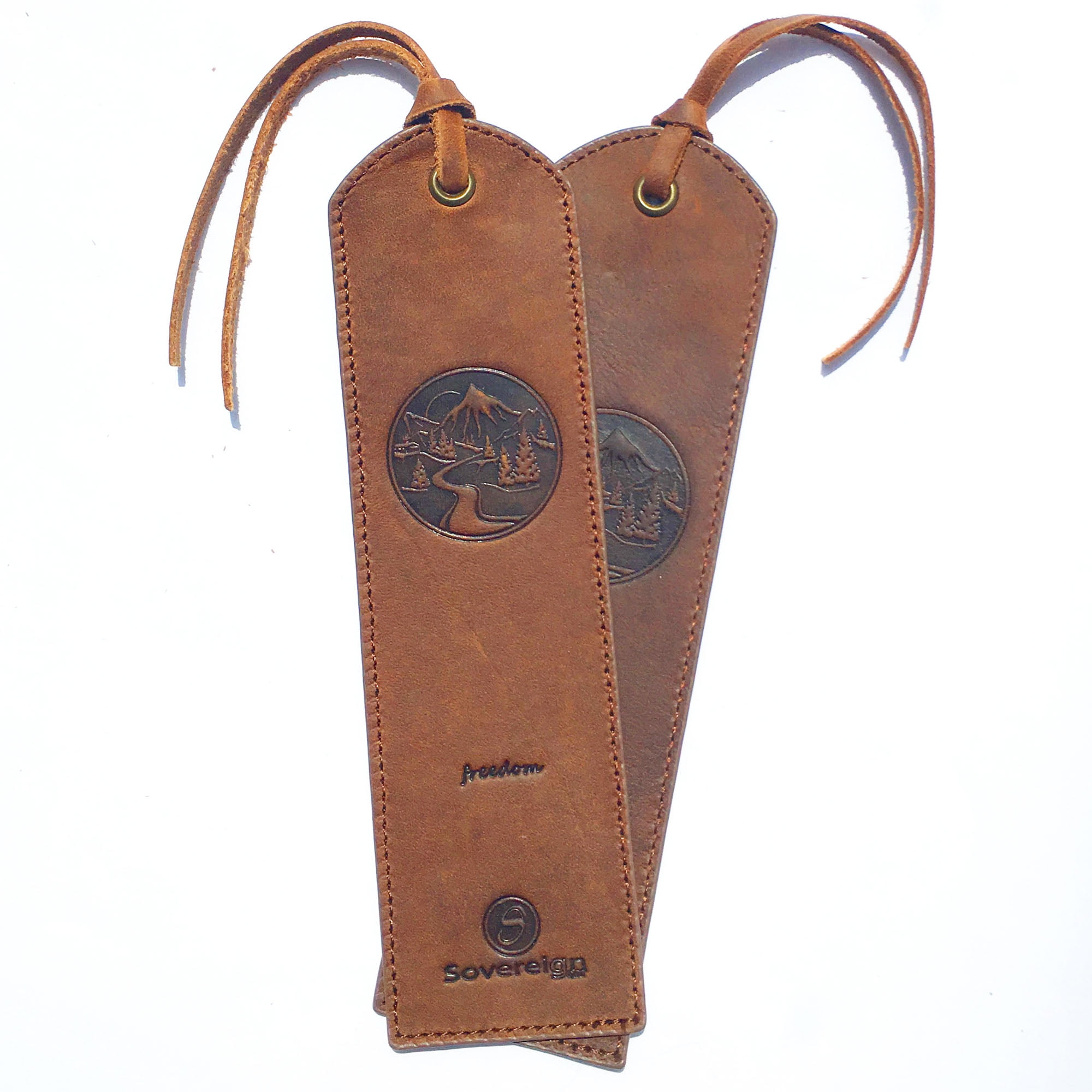 Leather Bookmark Handmade with Mountain Design - 2 Genuine Leather Book ...