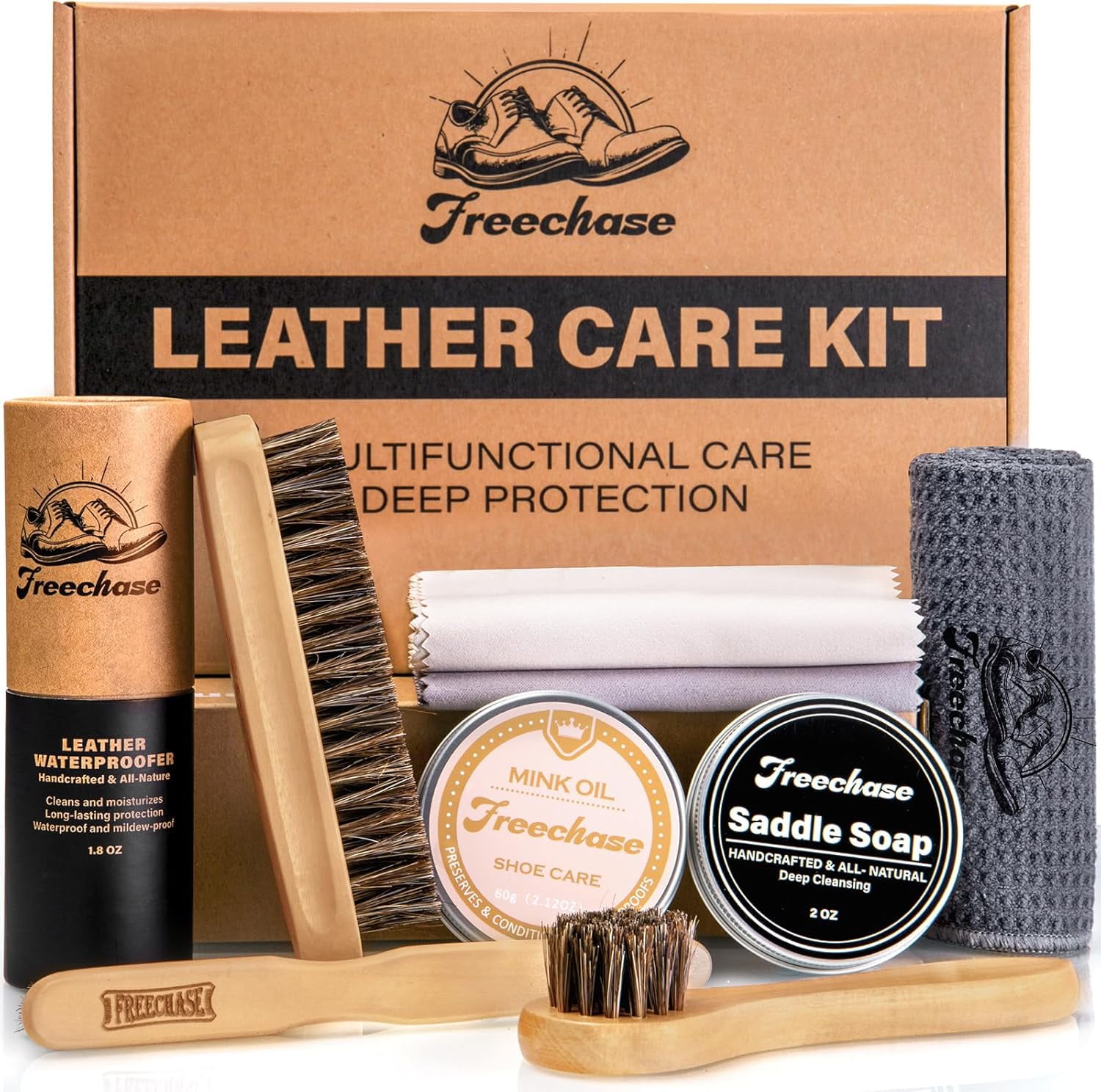 Leather Boot Care Kit - 9 PCS Saddle Soap, Mink Oil, Waterproofing Wax ...