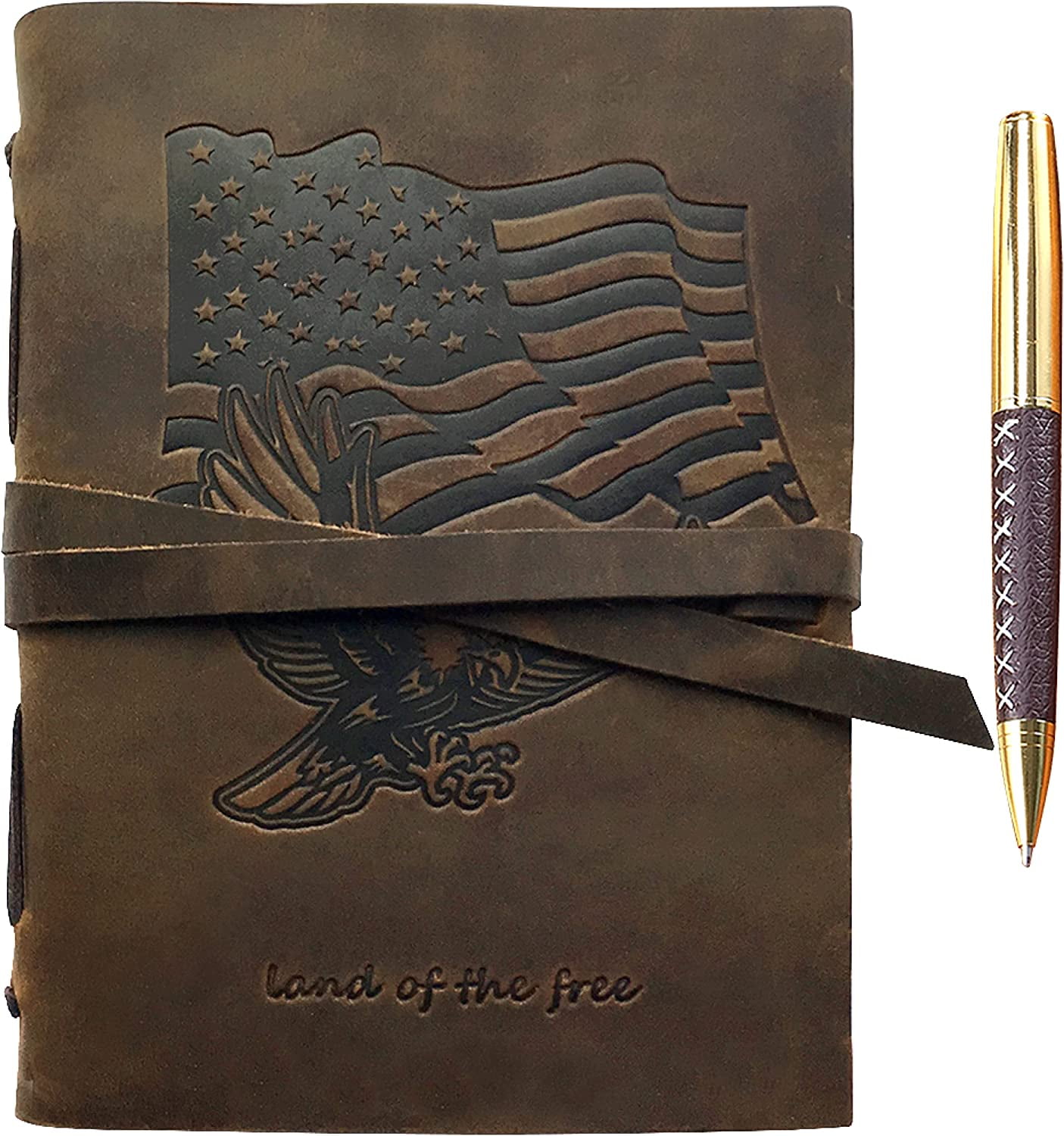 Handmade Leather Journal with USA Flag & Eagle, Vintage Notebook ...