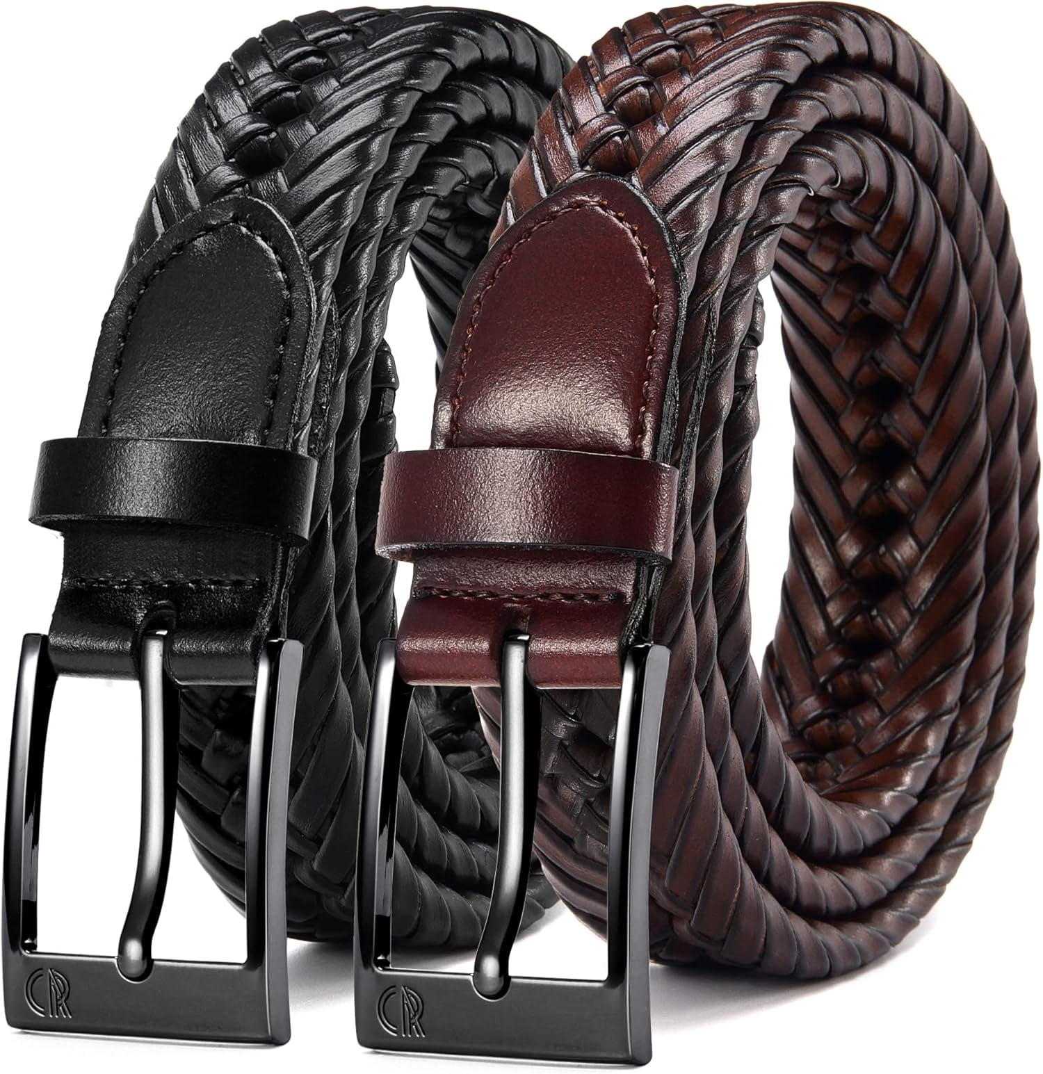 Leather Braided Belts for Men 2 - 1 1/8" Leather Belts in Package Box ...