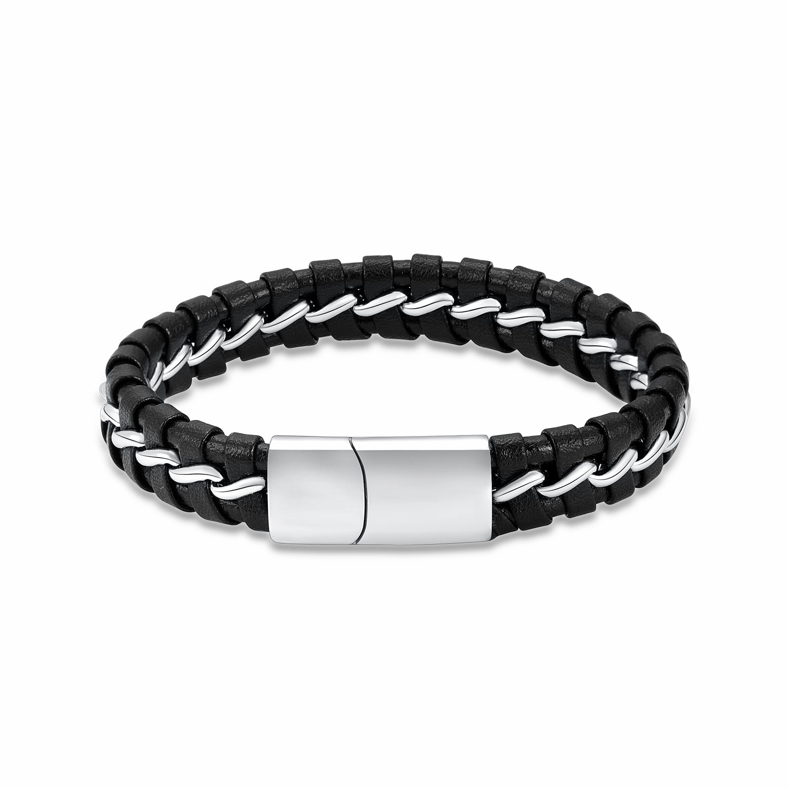 Leather Braided Bracelets Cuff Bangle for Boys Men Cremation Jewelry ...