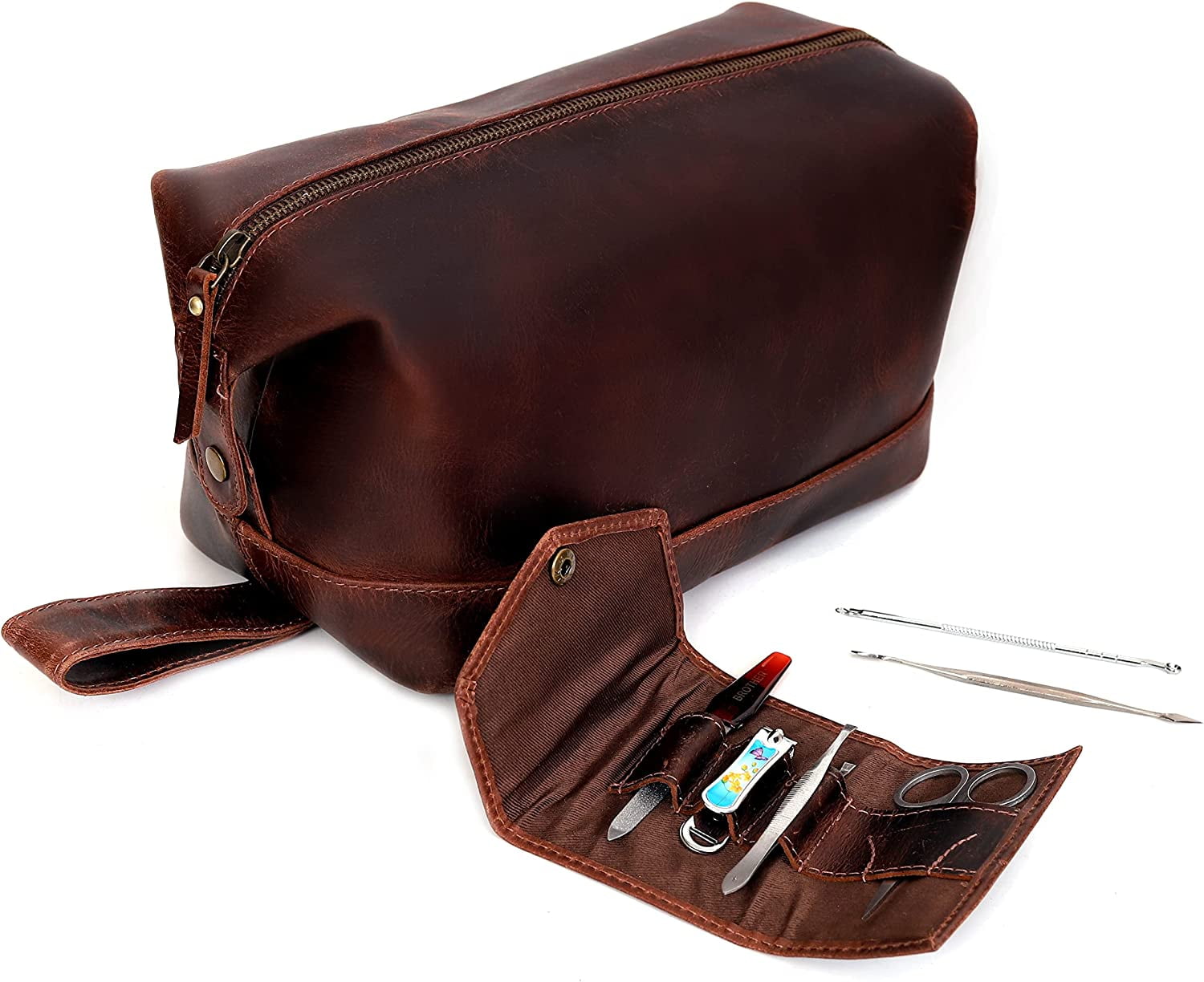 Leather Brown Buffalo DoppKit Unisex Travel Toiletry Cosmetic Pouch ...