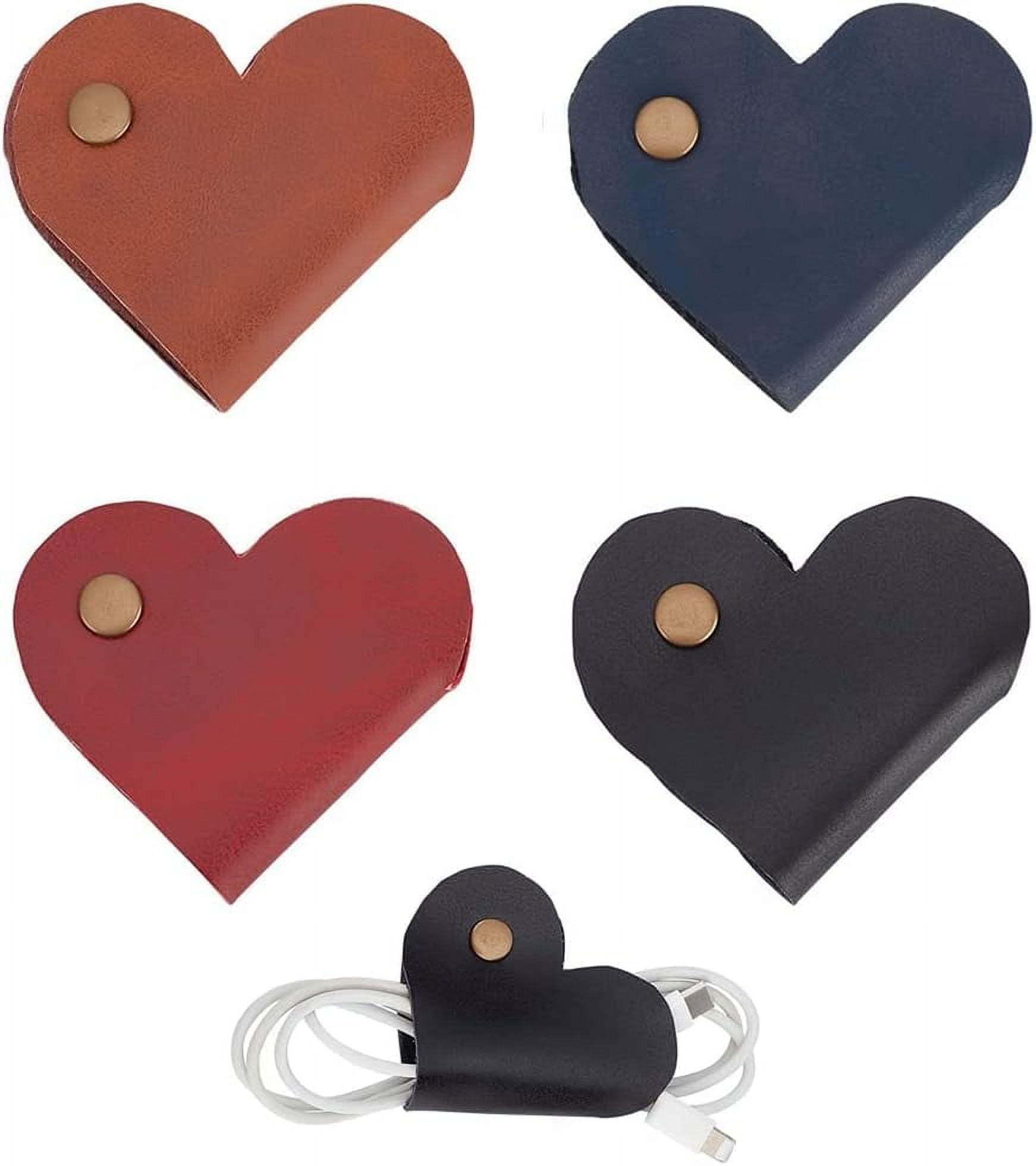Leather Cable Straps, Heart Earbud Cord Organizer 4 Colors PU Leather ...