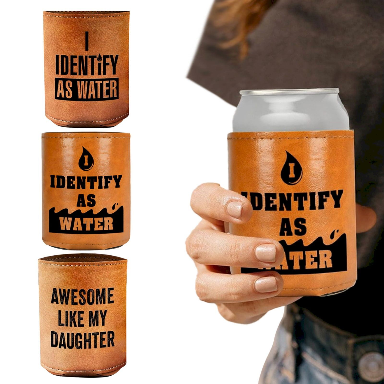 Leather Can Cooler for Men, Insulated Beer Can Holder for Fathers Day ...