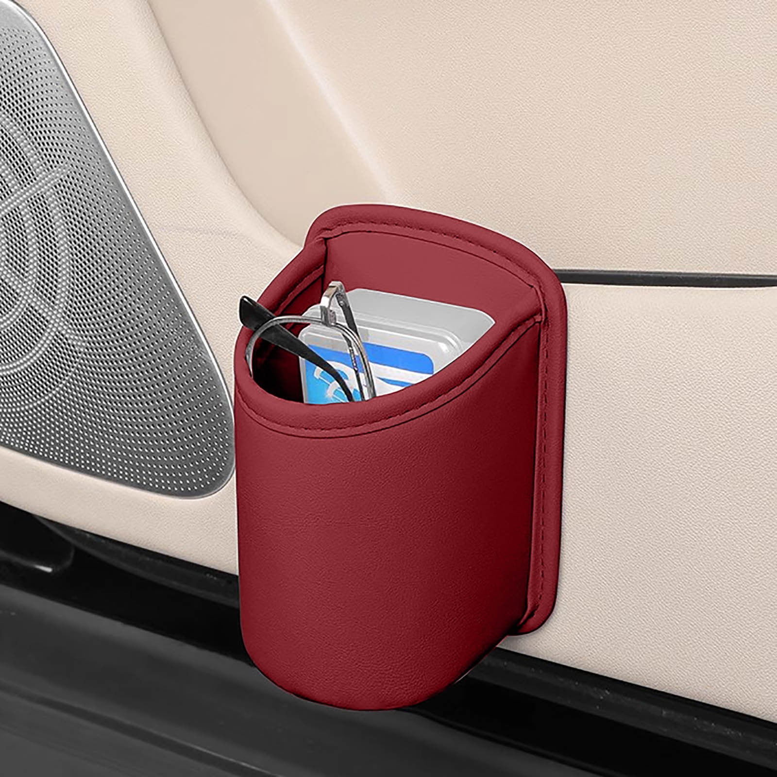 Leather Car Door Side Storage Box Organizer with Cup Holder and Multi-Pocket Design for Easy ...
