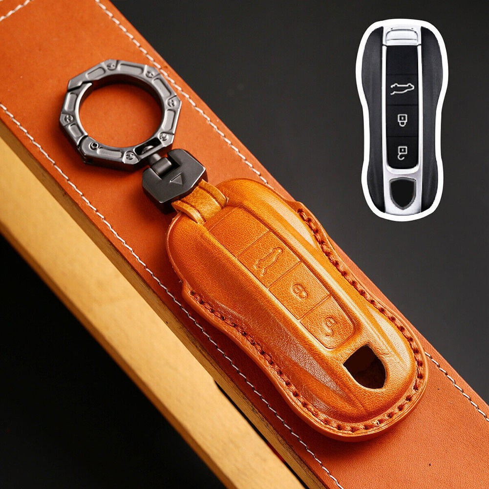 Leather Car Key Case Cover For Porsche Cayenne Panamera Taycan Macan ...