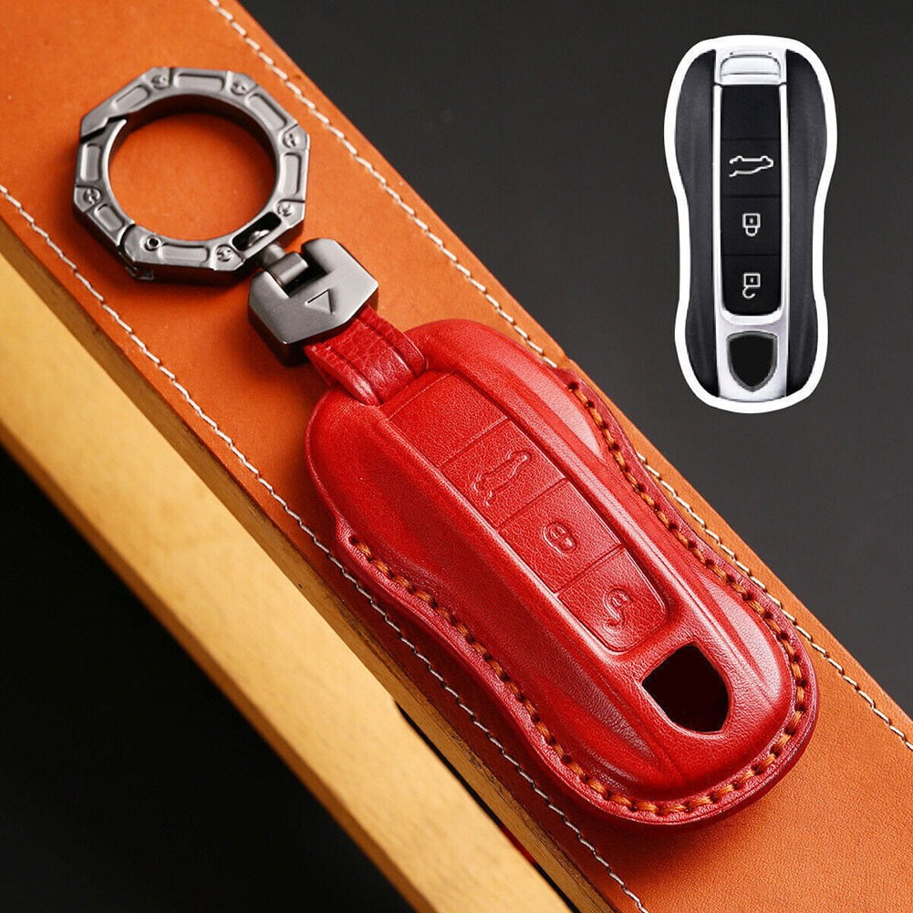 Leather Car Key Case Cover For Porsche Cayenne Panamera Taycan Macan ...