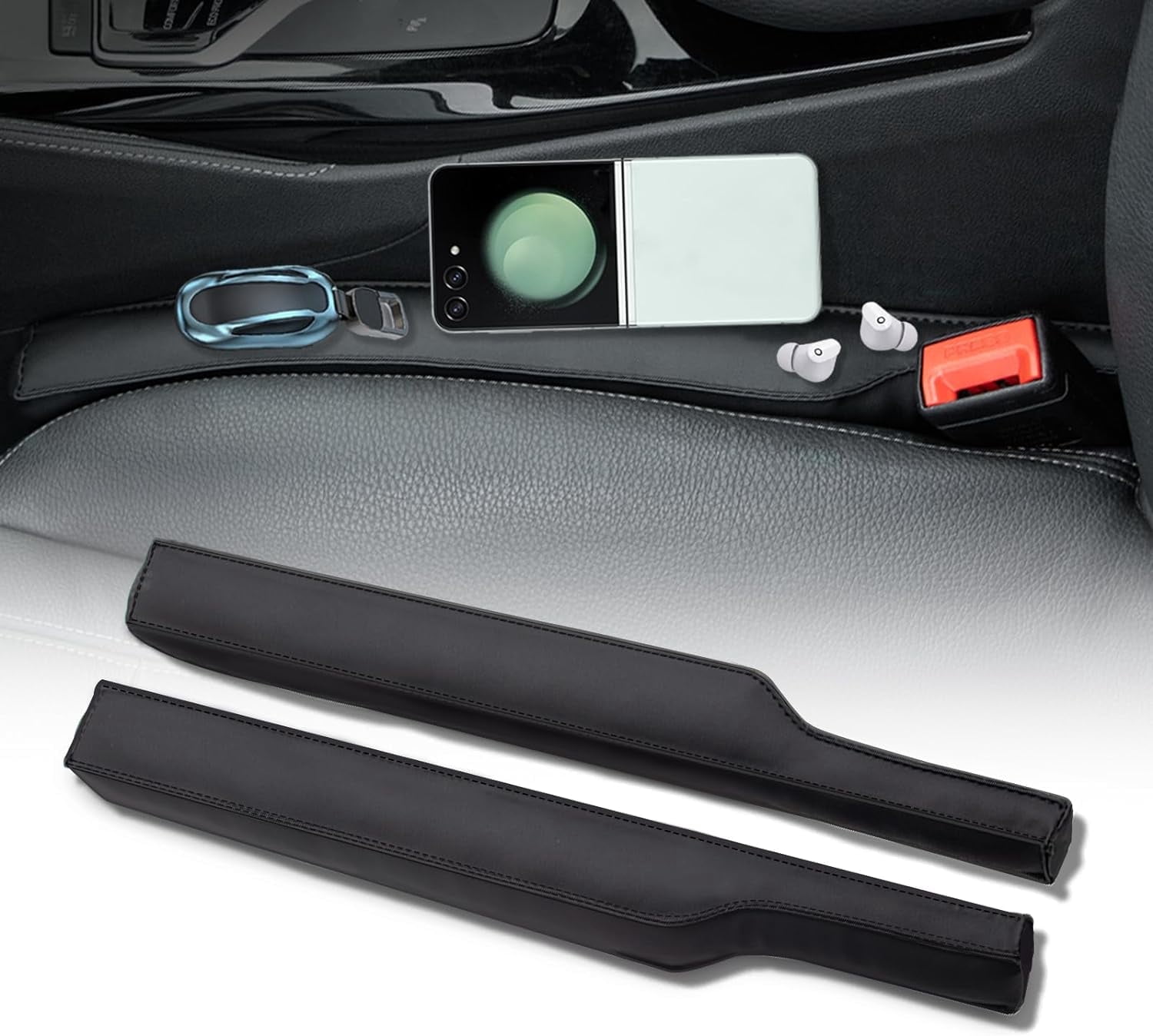 Leather Car Seat Gap Filler 2 Packs, Seat Crevice Blocker Between Seat ...