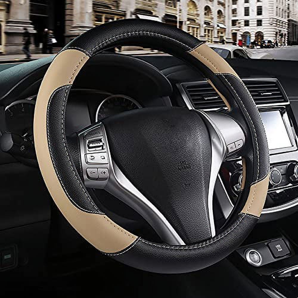 Leather Car Steering Wheel Cover, Non-Slip Car Wheel Cover Protector ...