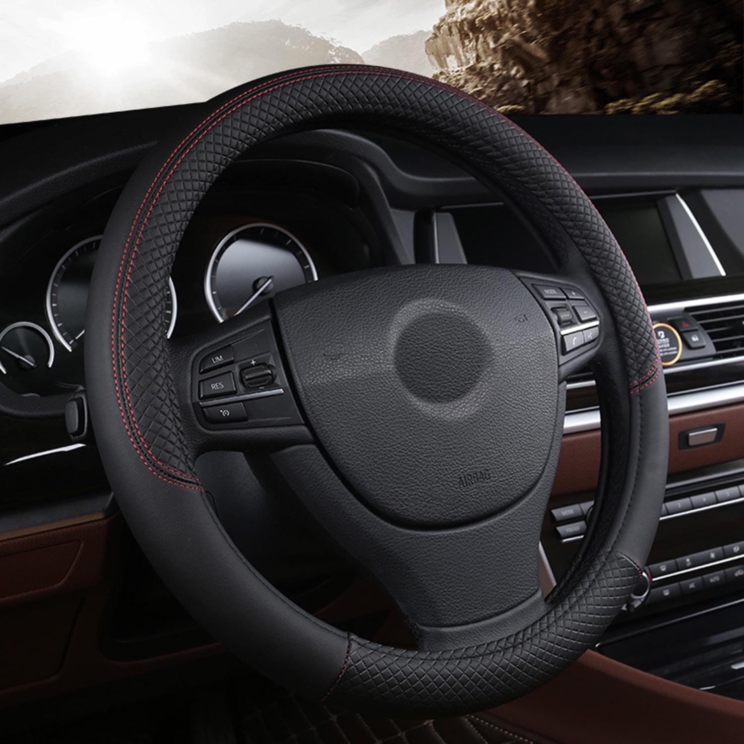 Leather Car Steering Wheel Cover, Non-Slip Car Wheel Cover Protector ...