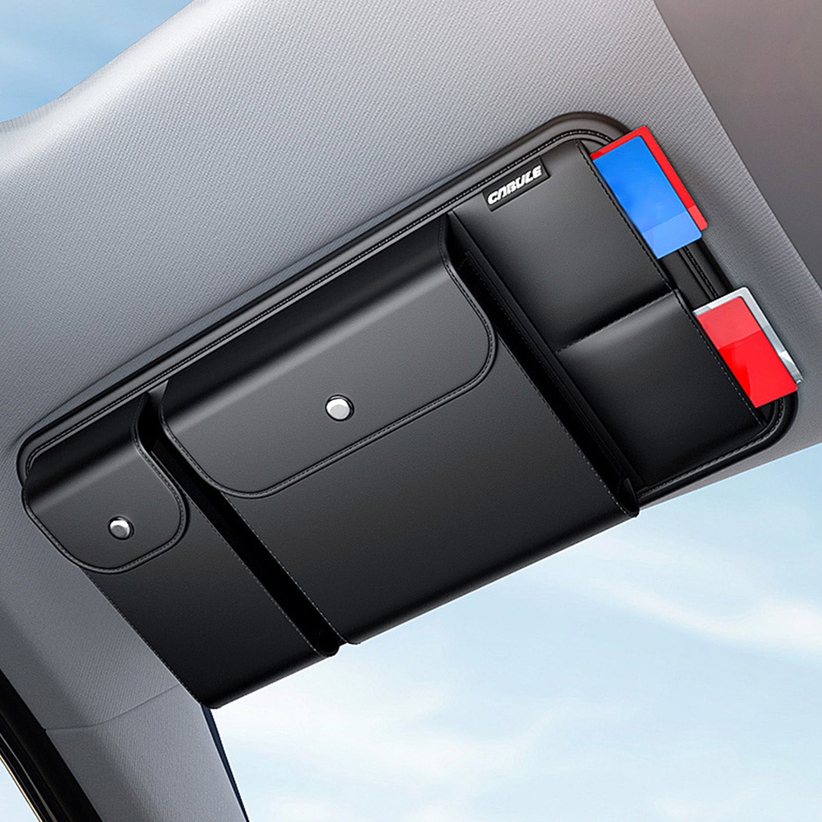 Leather Car Visor Organizer with Sunglass Holder and Card Storage ...