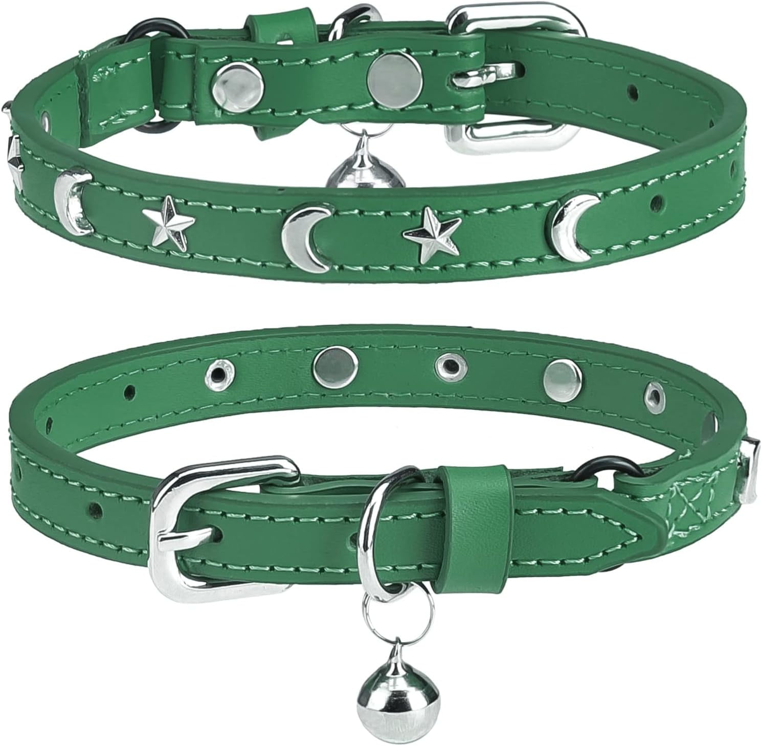 Leather Cat Collars for Boy Girl Cats with Bell and Safety Elastic Belt ...