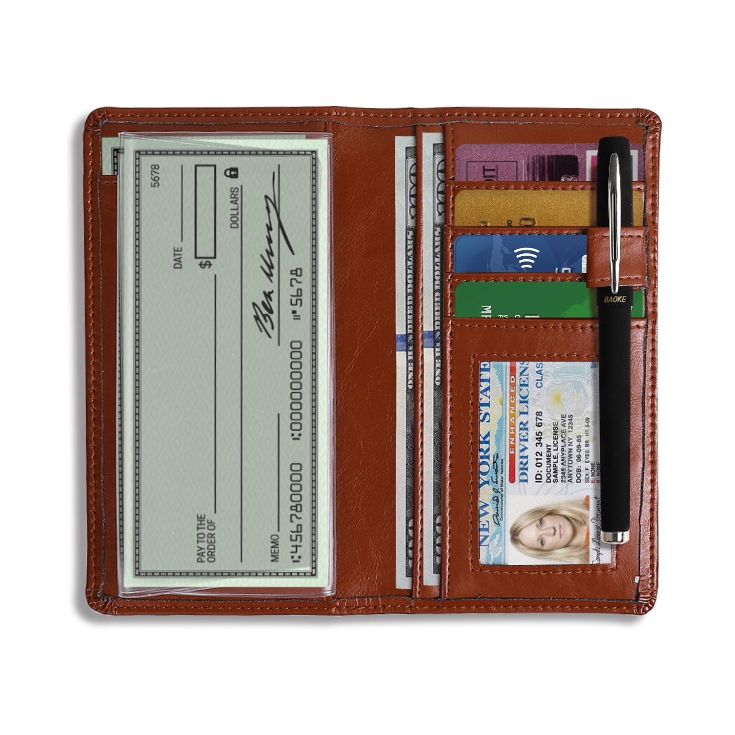Leather Checkbook Cover for Men and Women, RFID Blocking Check Book ...