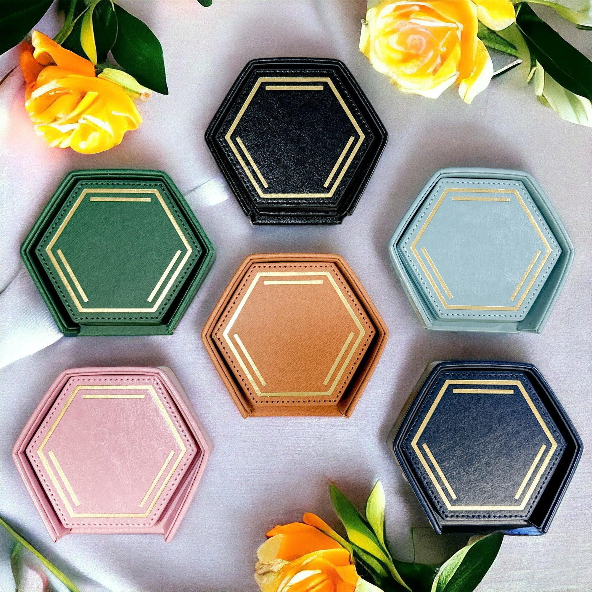 Leather Chemistry Coaster Set | Embossed Gold Foil Benzene | Science ...